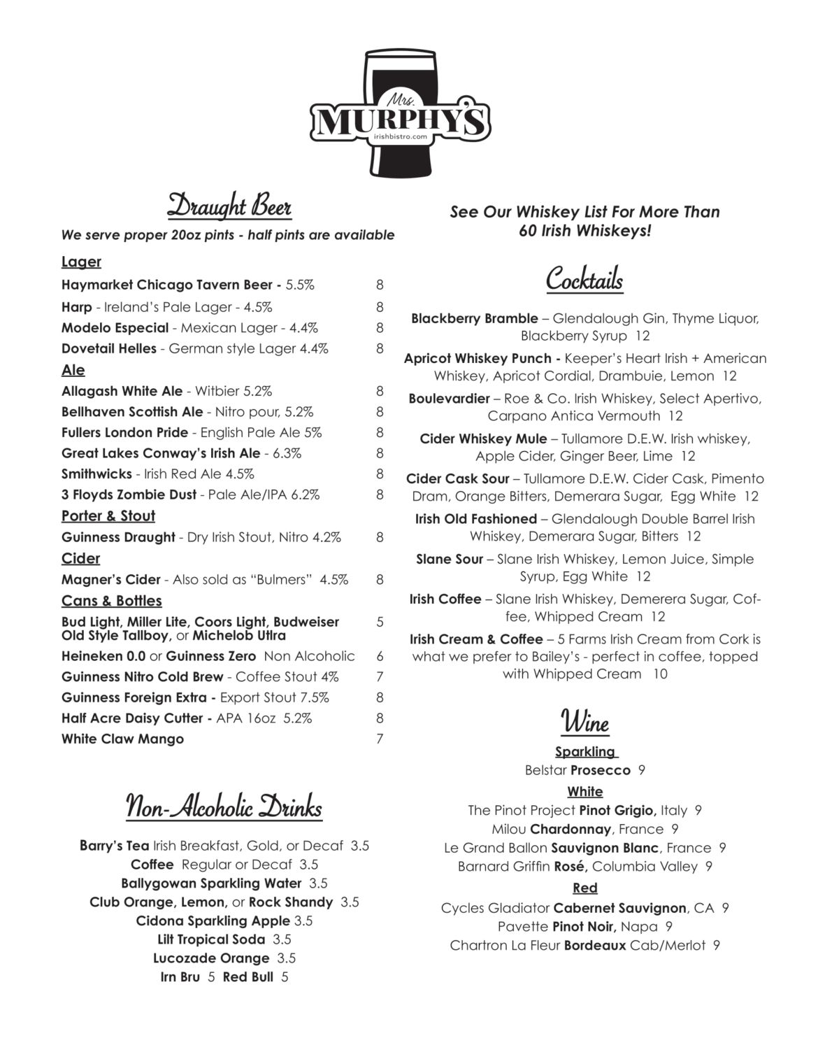 Menu – Irish Bistro